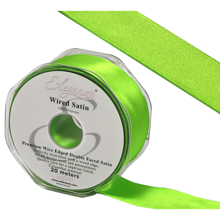 Lime Green Eleganza Wired Edge Premium Double Faced Satin - Byfords